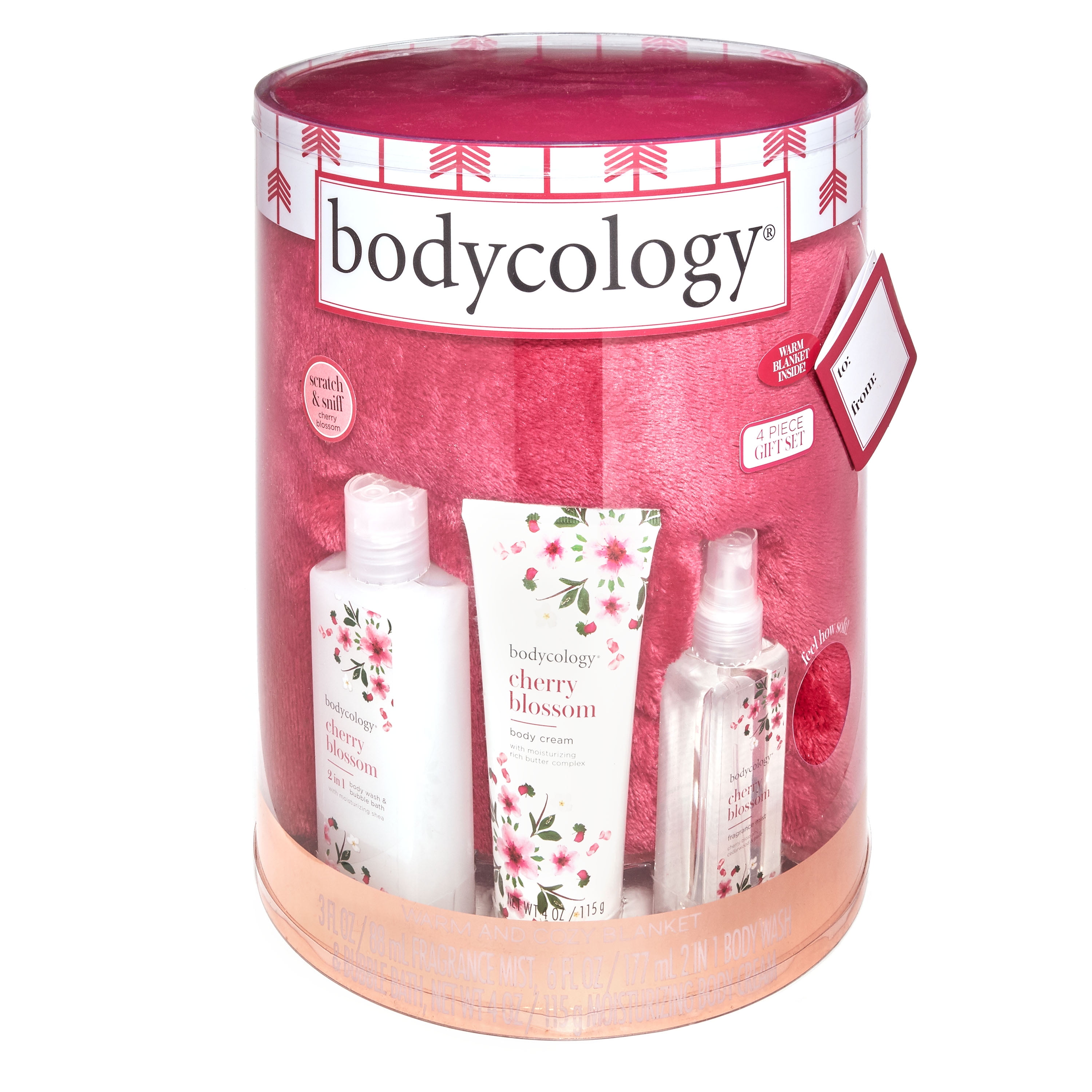 Bodycology 4-Piece Cherry Blossom Bath and Body Gift Set with Blanket ...