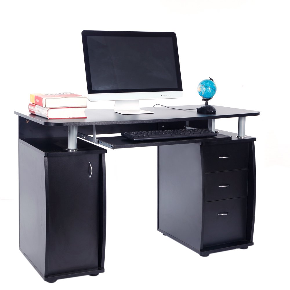 GZXS Home Office Wooden Computer Desk with 1 Door, 3 Storage Drawers ...