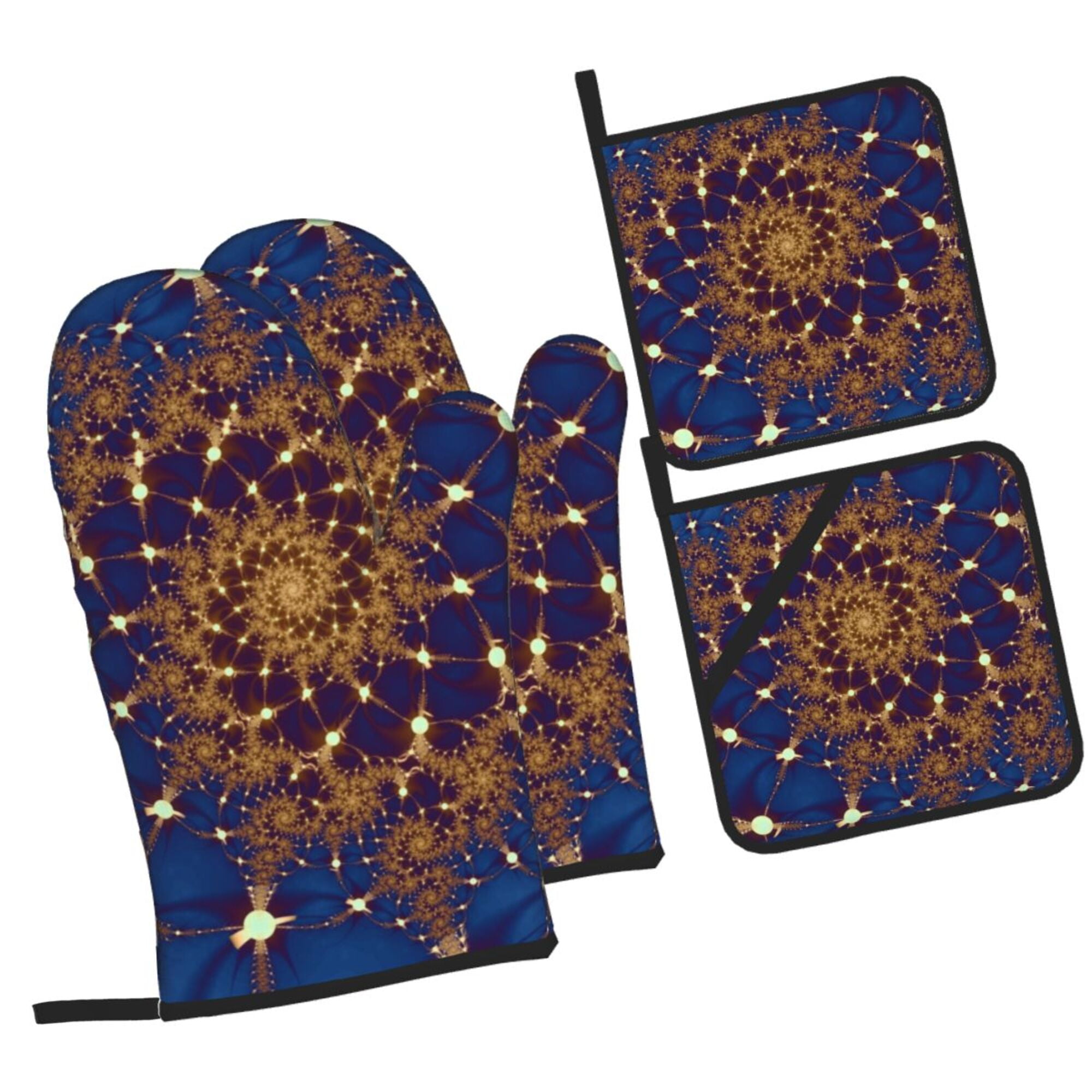 ZICANCN Oven Mitts and Pot Holders Sets,Fractal Blue Spiral Baking Sets ...