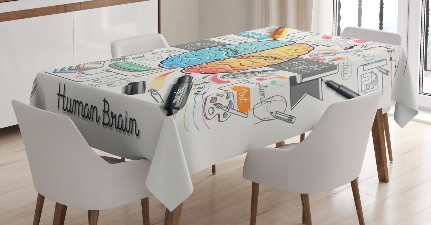 Ambesonne Science Tablecloth Rectangular Table Cover, 2 Sides of Brain ...