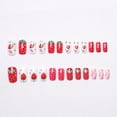 24 Pieces Cute Strawberry Pattern Press On Nails - Medium Square Shiny ...