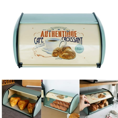 Roll-Top Lid Stainless Steel Bread Box Vintage Food Storage Bin Bread ...