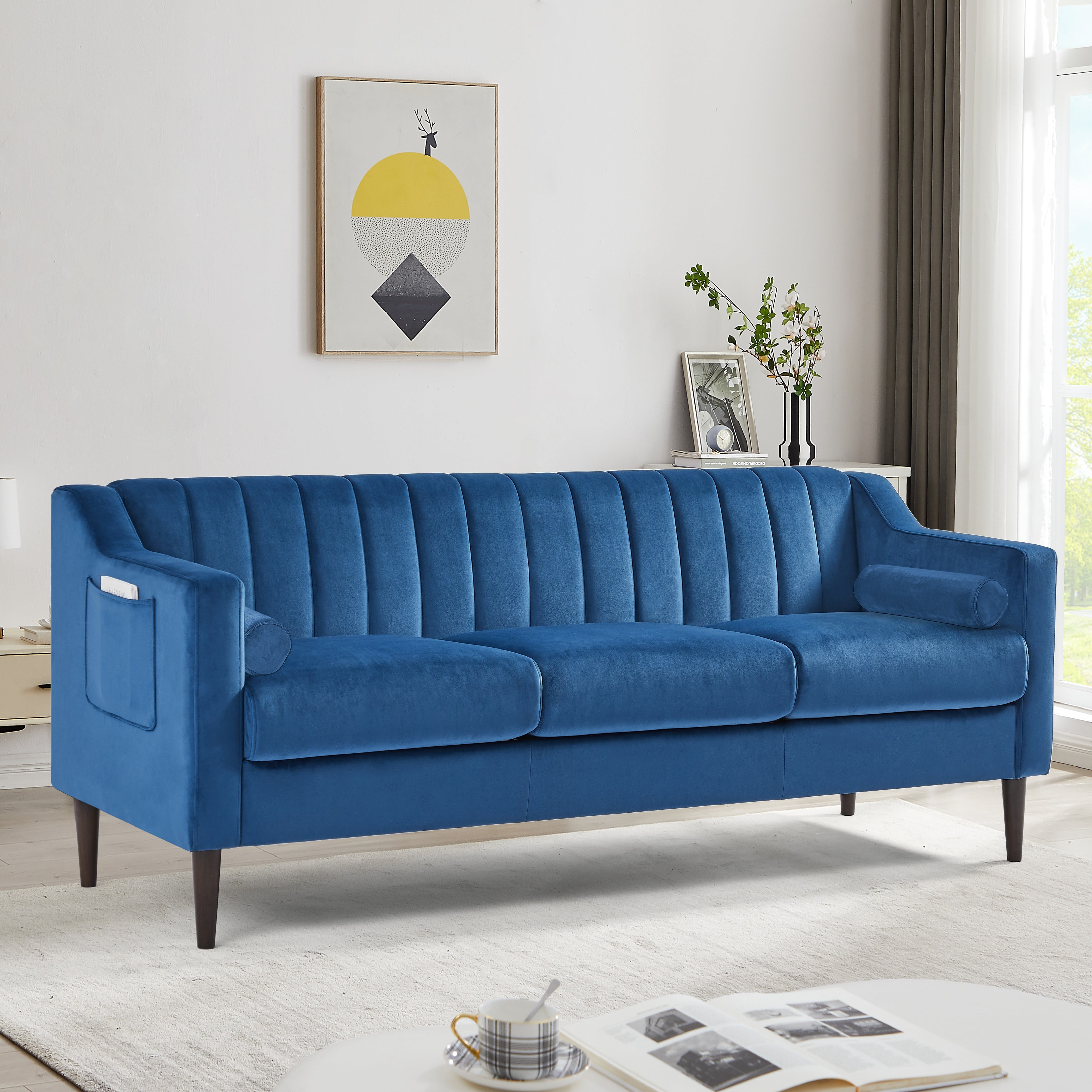 Modern Chesterfield Sofa Couch,Comfortable Upholstered Sofa with Velvet ...