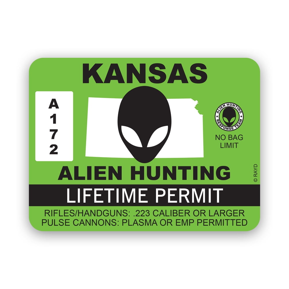 Kansas Alien Hunting Permit Sticker Decal - Self Adhesive Vinyl ...