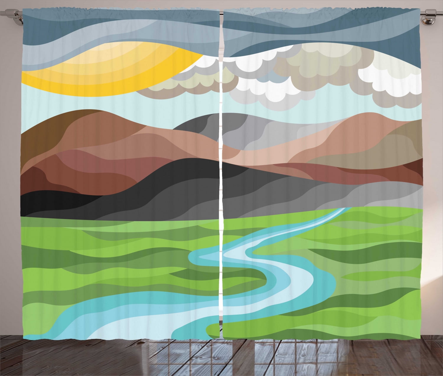 Landscape Curtains 2 Panels Set, Abstract Mountain Landscape ...