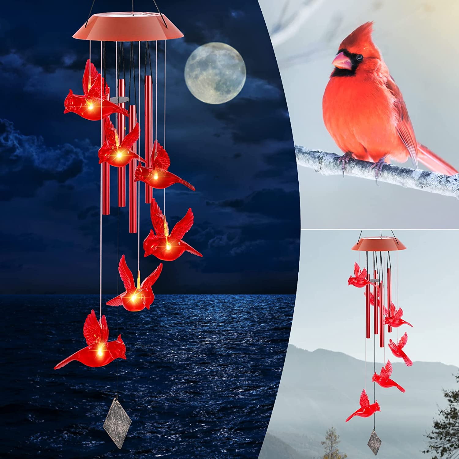 Click here for Siabc-Cardinal Solar Wind Chimes red Bird Chimes F... prices