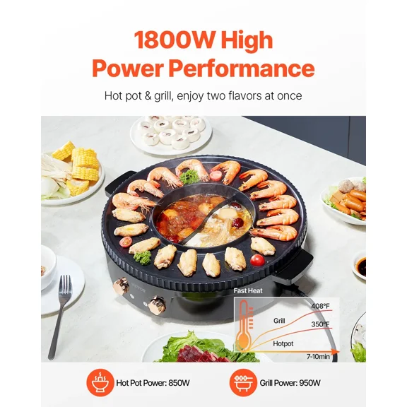 BEAR 6L Electric Hot Pot, Multi-Functional 2-Sided Cooker, 1500W ...