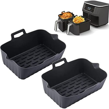 Silicone air fryer lining (2 x black) for rectangular air fryers, air ...