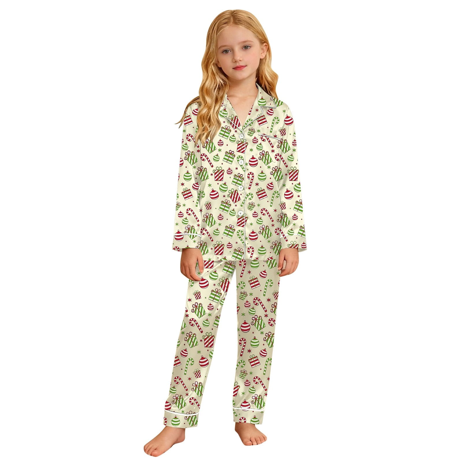 Christmas Pj,Girls Holiday Print Pajama Set Long Sleeve Top And Soft ...