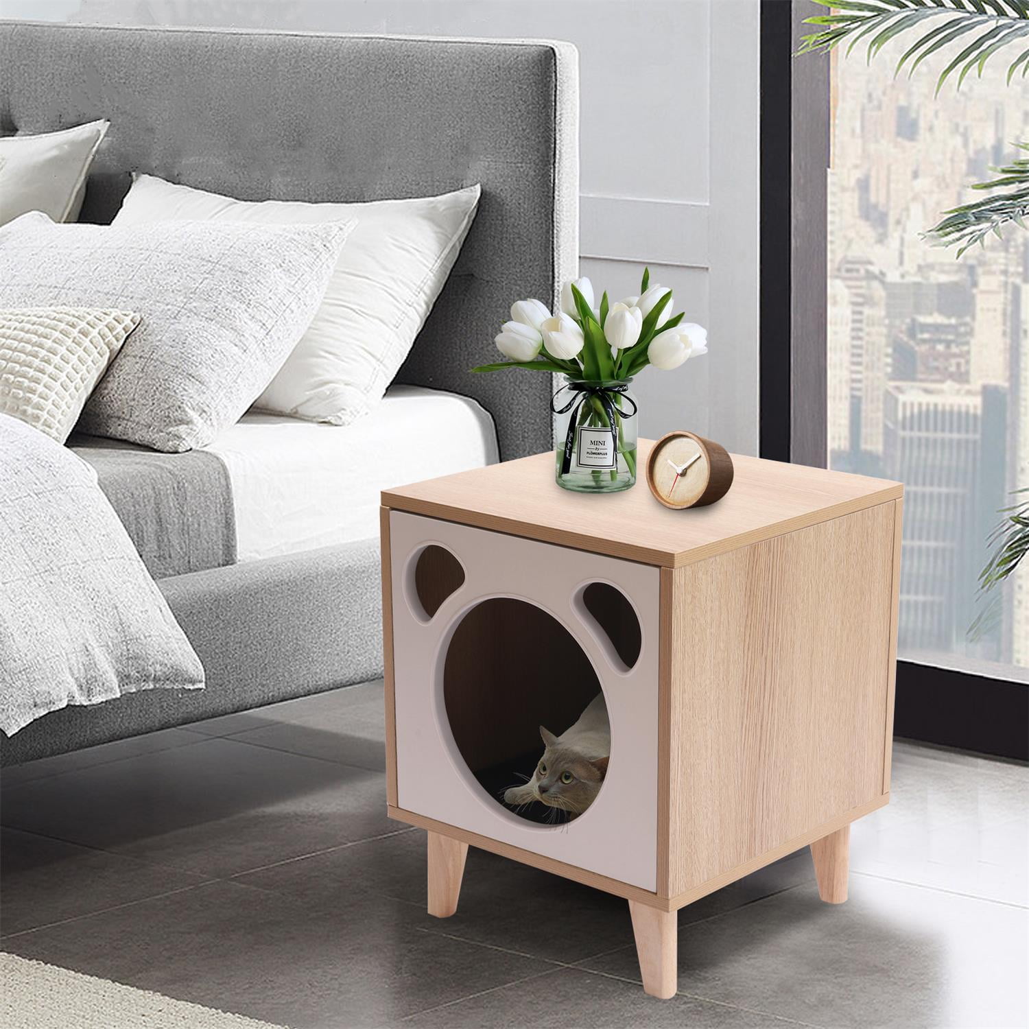 YIYIBYUS Wooden Cat House Condo Cat Puppy Bed Creative Storage Cabinet ...