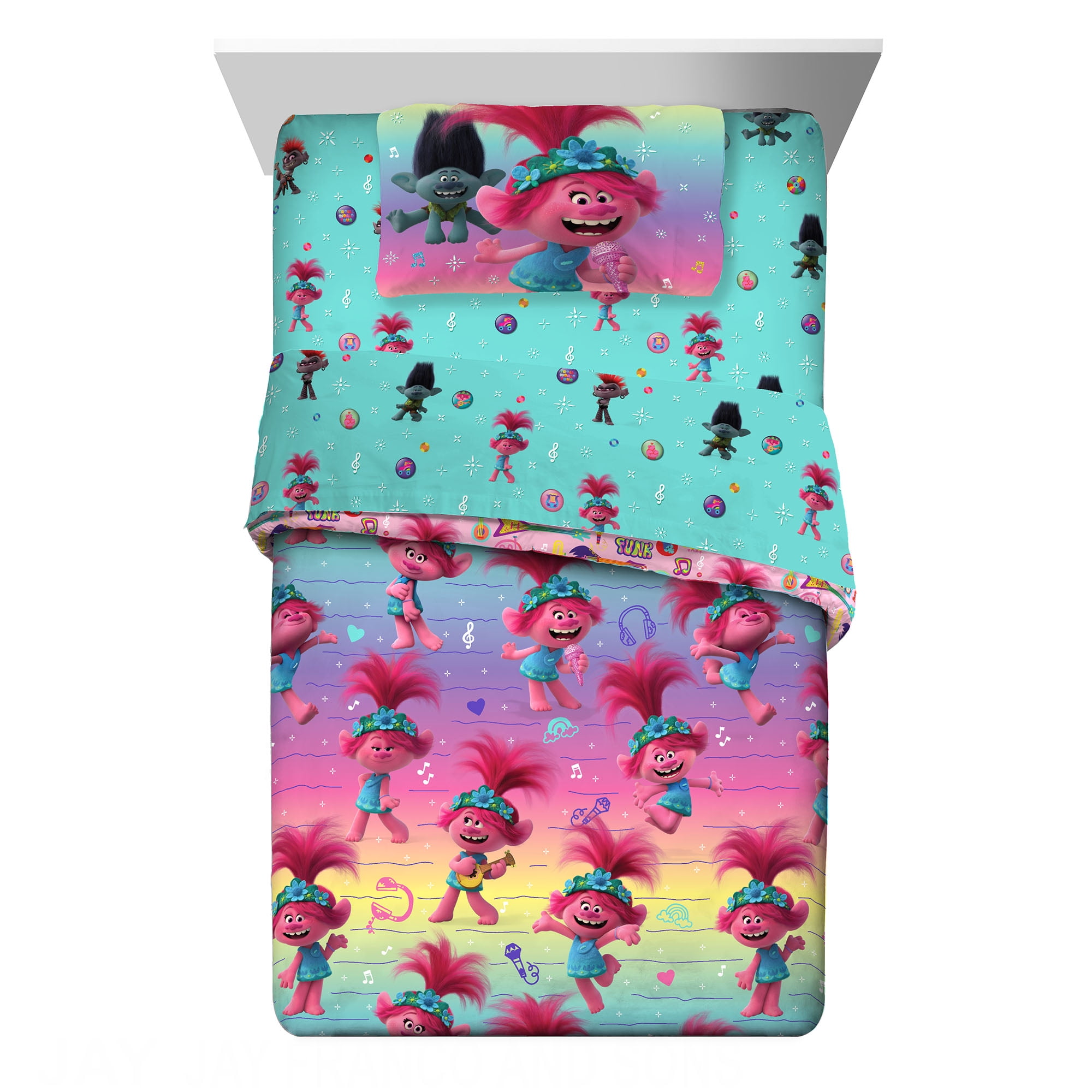 Trolls Kids Twin Bed in a Bag, Comforter Sheets and Sham, Rainbow ...
