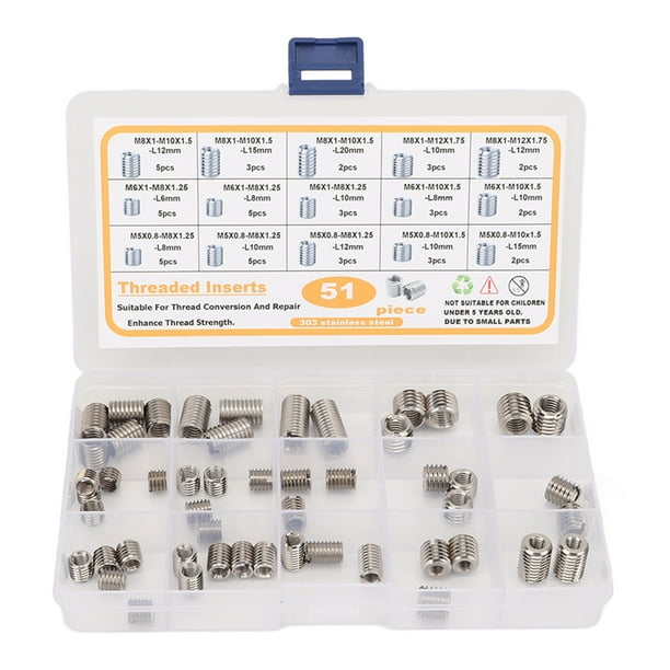 Kit surtido de insertos de reparación de roscas de 51 piezas M5 a M8 ...