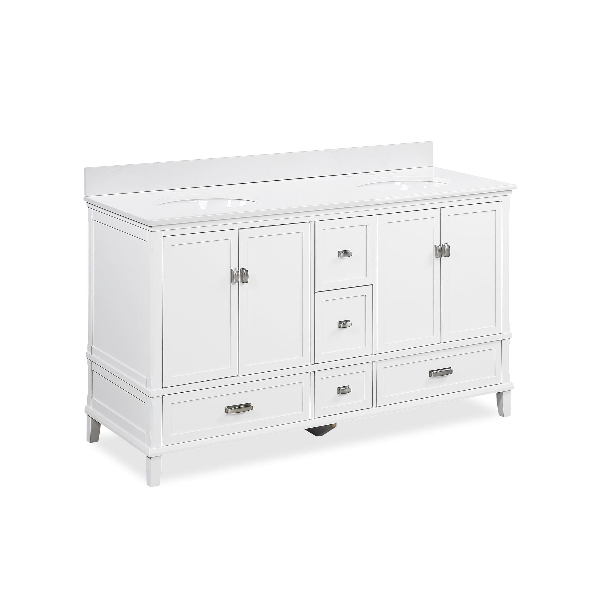 DHP Otum 60 Inch Double Bathroom Vanity with Sink, White Wood - Walmart.com