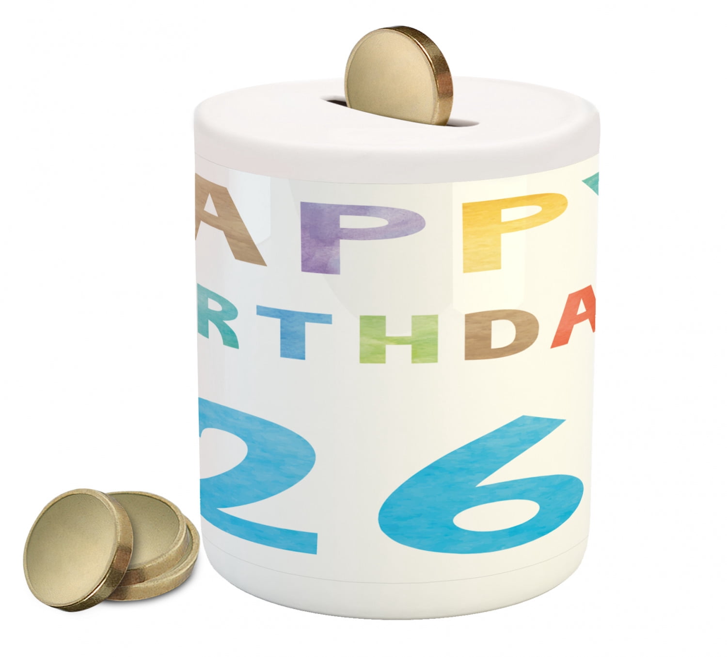 26th Birthday Piggy Bank, Soft Pastel Toned Colorful Typography Design ...