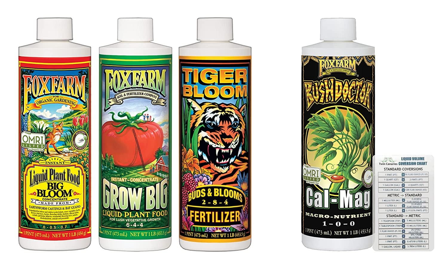 FoxFarm Liquid Plant Fertilizer: Big Bloom, Grow Big, Tiger Bloom, Cal ...