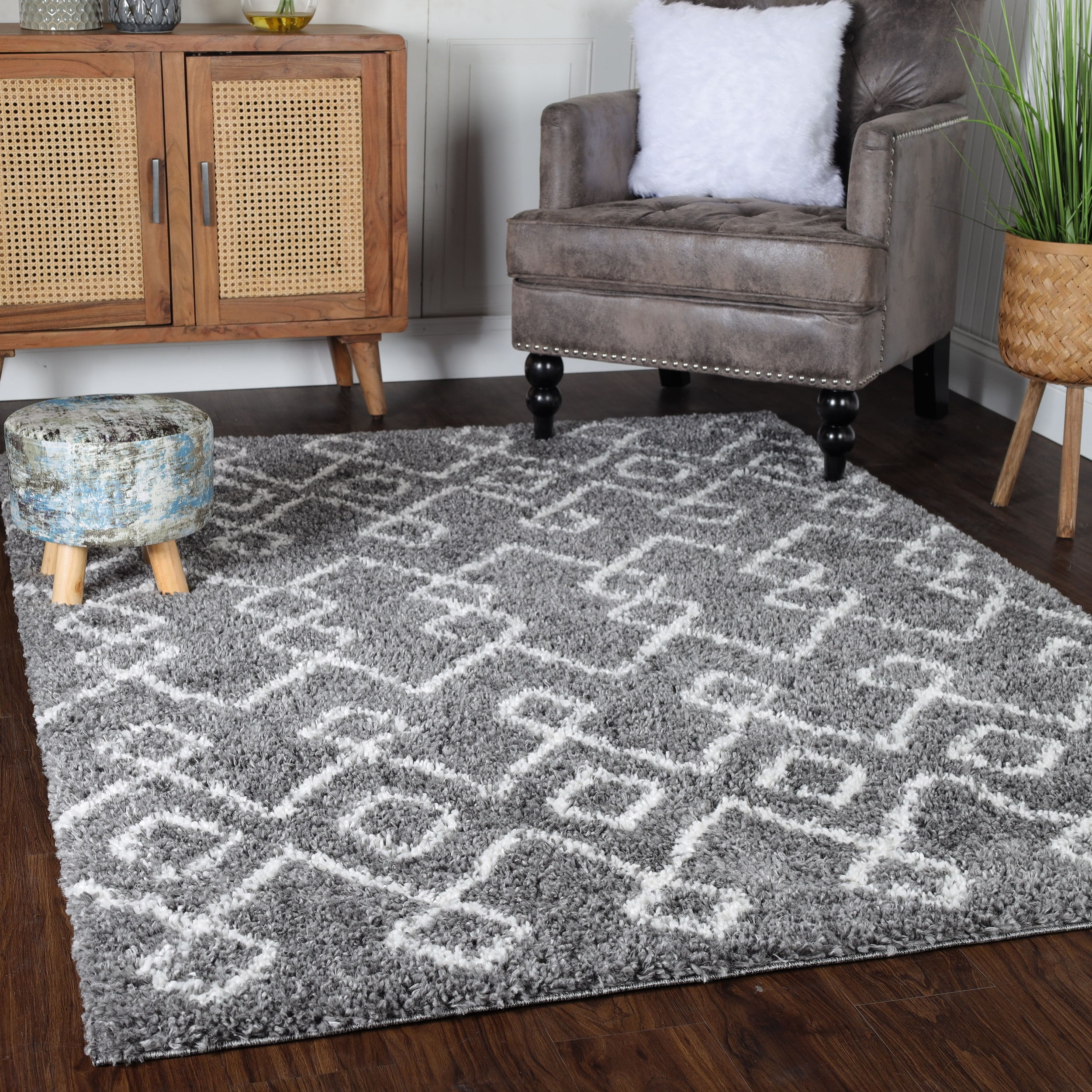 Diamond Loop Plush Polypropylene Indoor Shag Area Rug - 8' x 10’, Cream ...