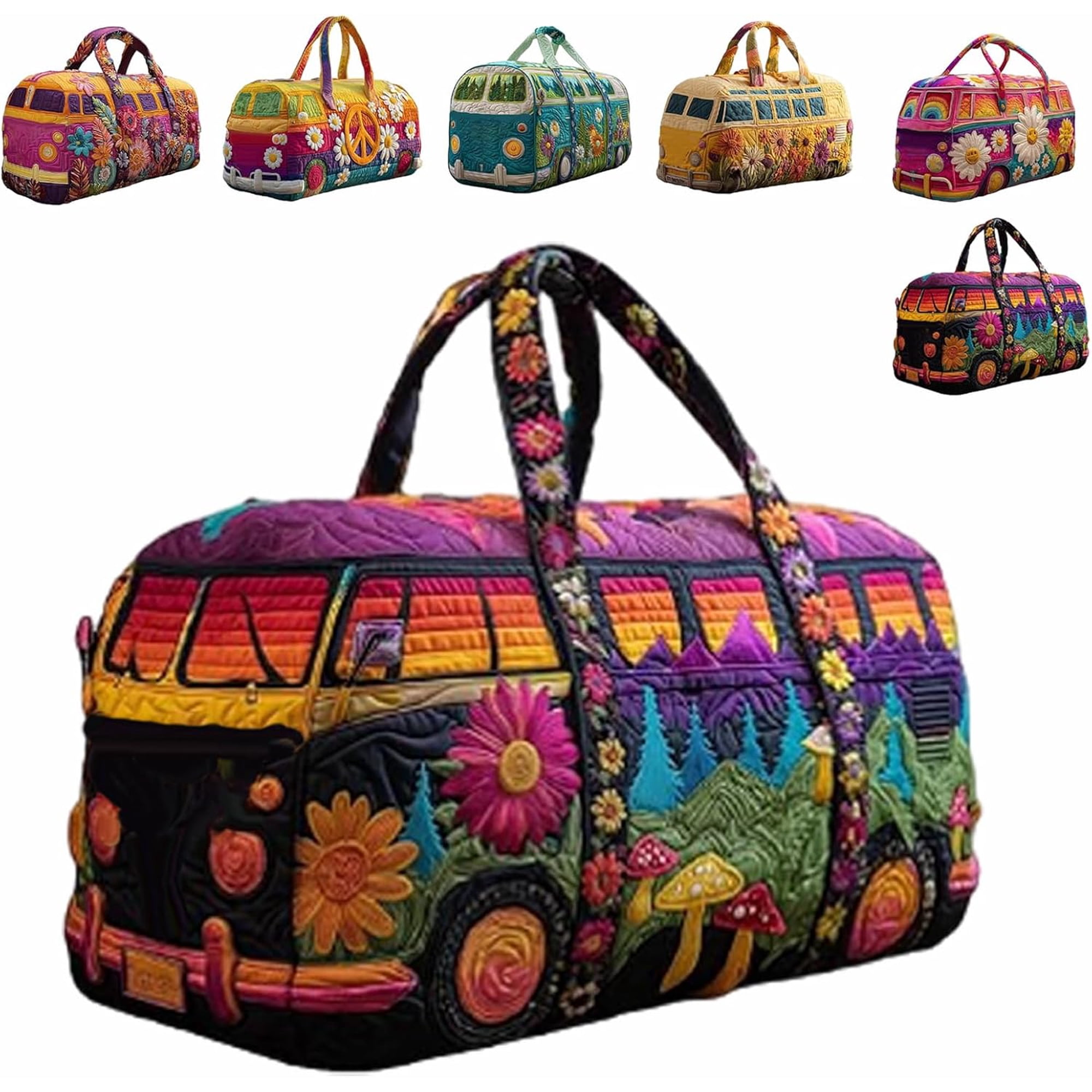 Click here for Nobrand Hippie Van Quilted Duffle Bag  Boho Travel... prices