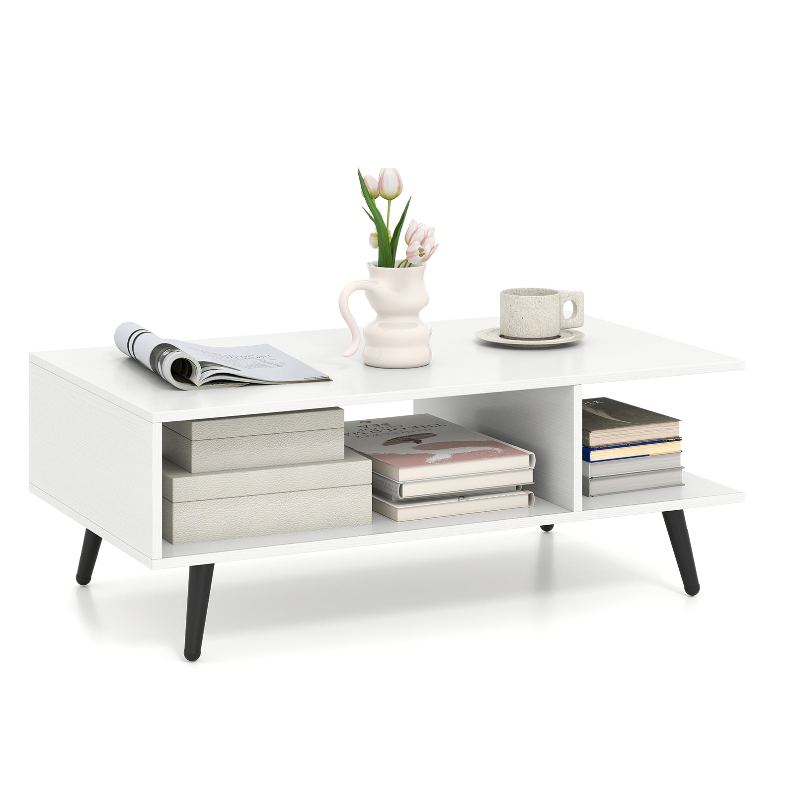 Click here for Gymax 2-Tier Coffee Table W/ Compartments & Metal... prices