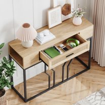 LAZZO Rattan Console Table with 3 Drawers, Dark Brown - Walmart.com