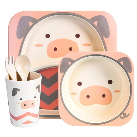 Baby Dishes Set Toddler Utensils Kids Plates Bowls Spoons Forks 5 Piece ...