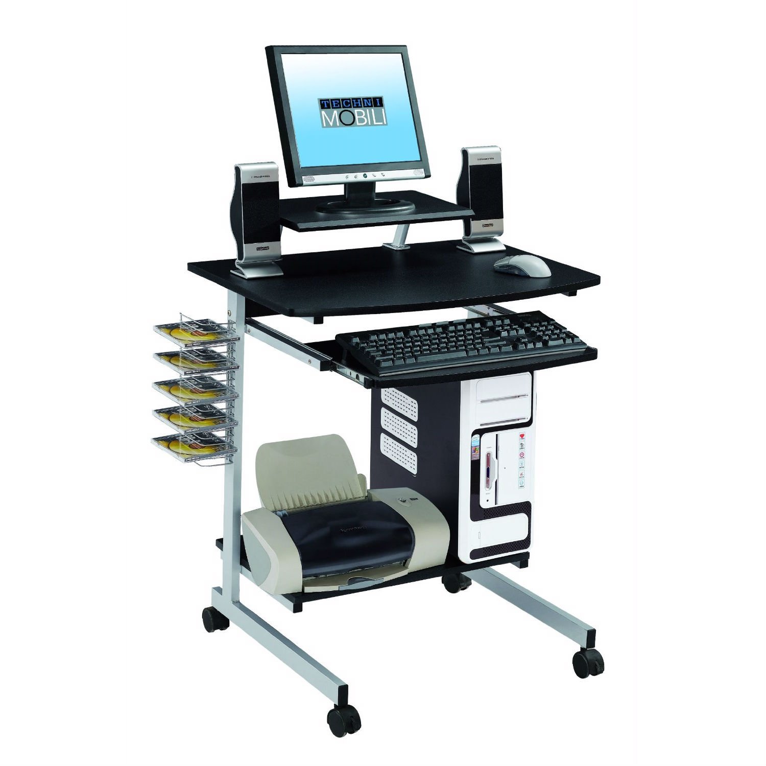 Mobile Compact Computer Cart Desk with Keyboard Tray - Walmart.com