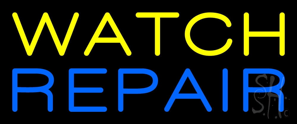 Yellow Watch Repair LED Neon Sign 6 x 15 - inches, Clear Edge Cut ...