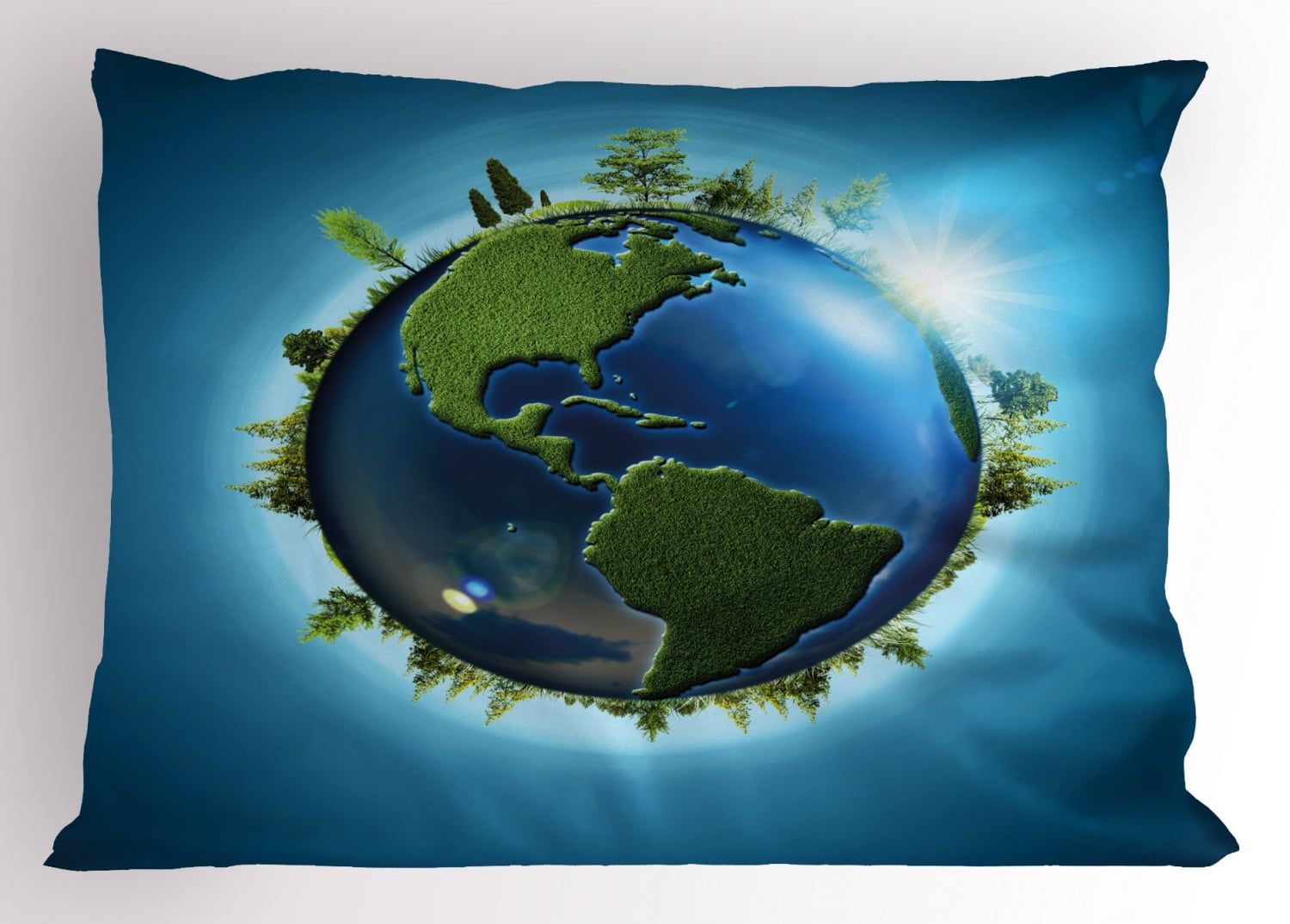 Earth Pillow Sham Planet Covered with Blue Seas and Forest Continents ...