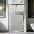 44-48" x 76" Frameless Shower Sliding Door Black Gold Easy Clean Fixed ...