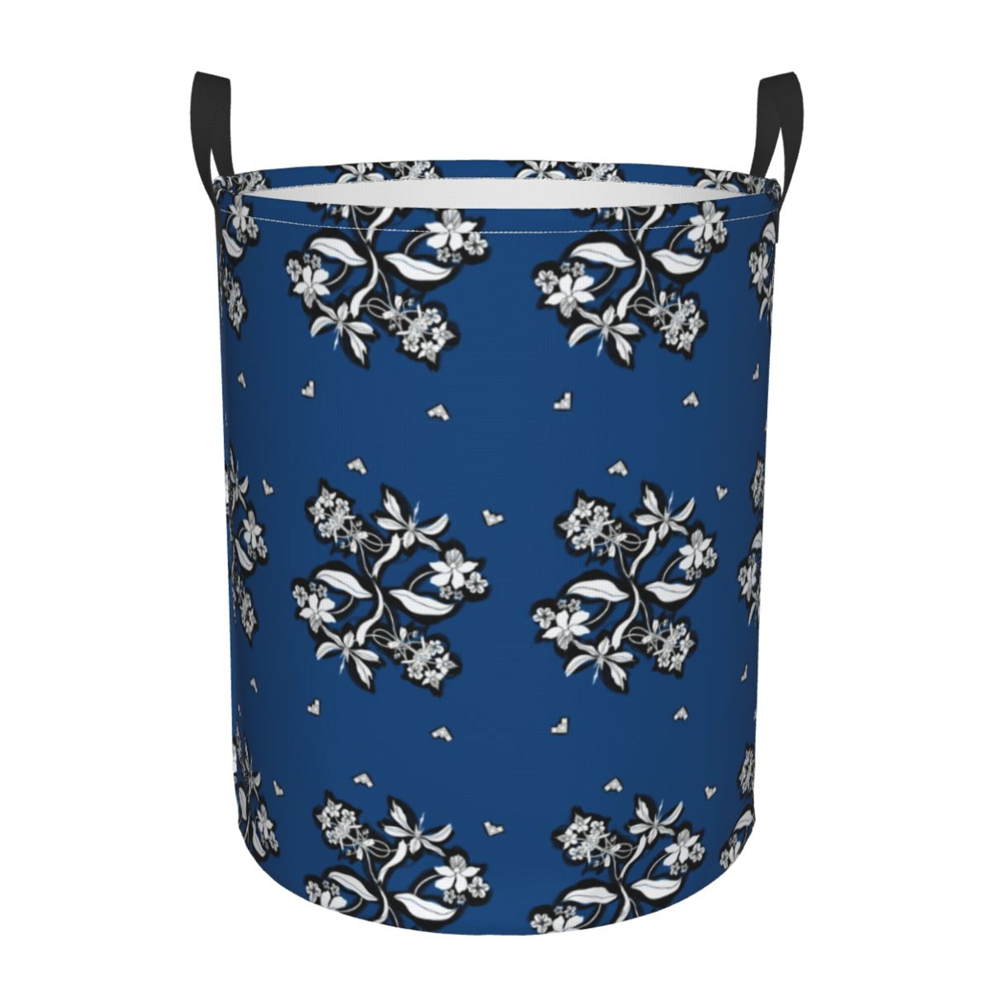 ZICANCN Dark Blue Doodle Flower Laundry Basket Organizer, Dirty Clothes ...