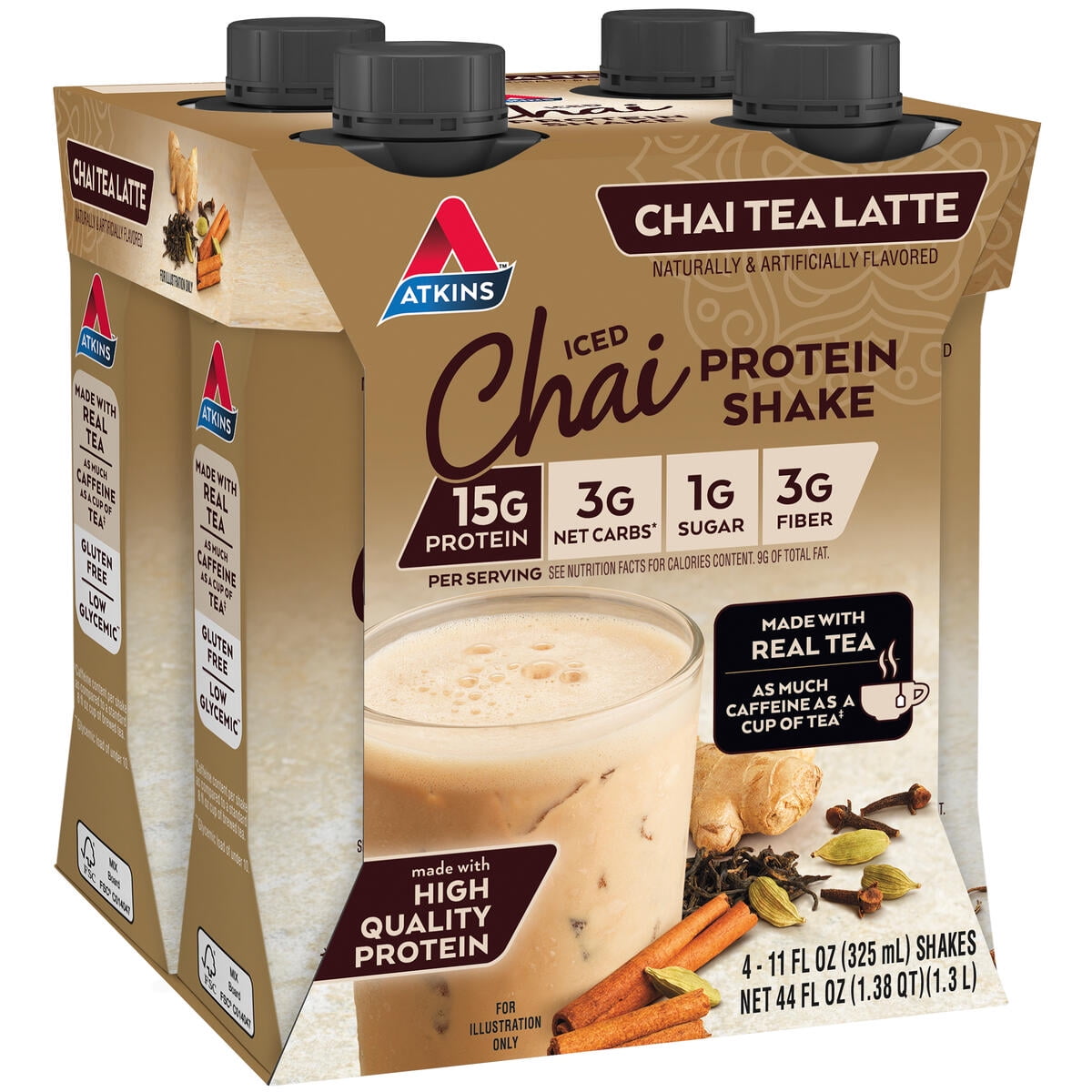 Atkins Chai Tea Latte Flavored High Protein Shake, Keto-Friendly Low ...