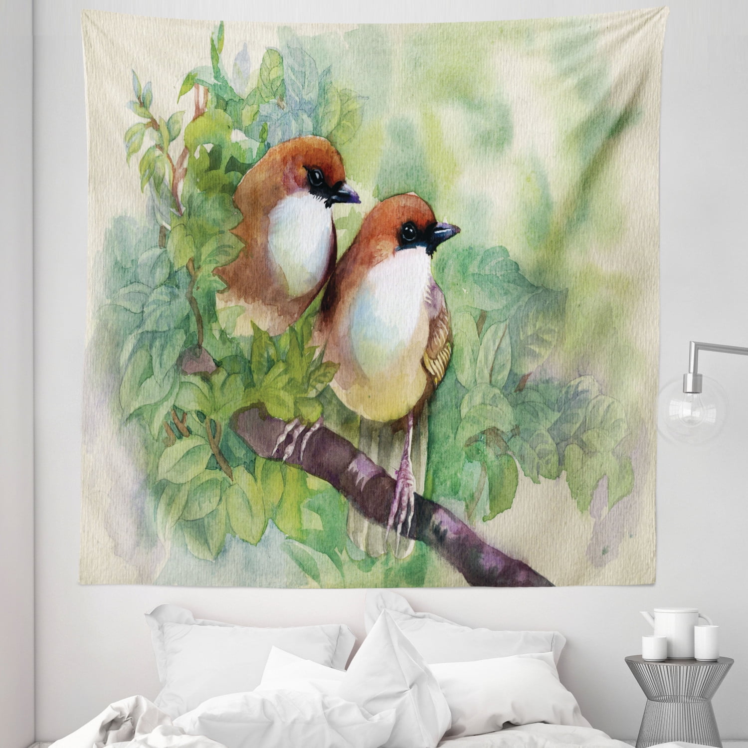 Birds Tapestry, Pair of House Sparrow Birds Romantic Love Portrayal ...