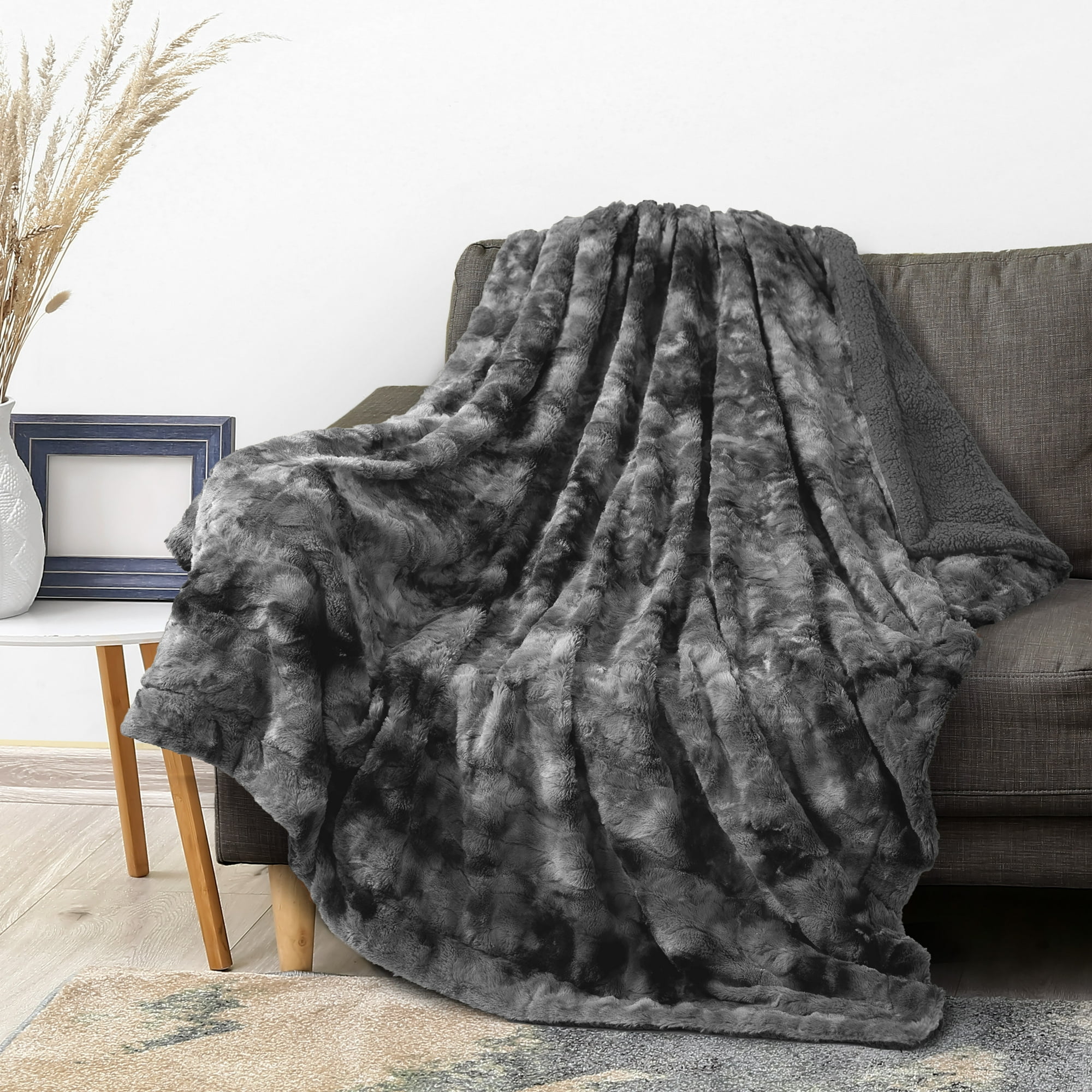 Click here for Pavilia Faux Fur Throw Blanket Tie-Dye Grey  Soft... prices
