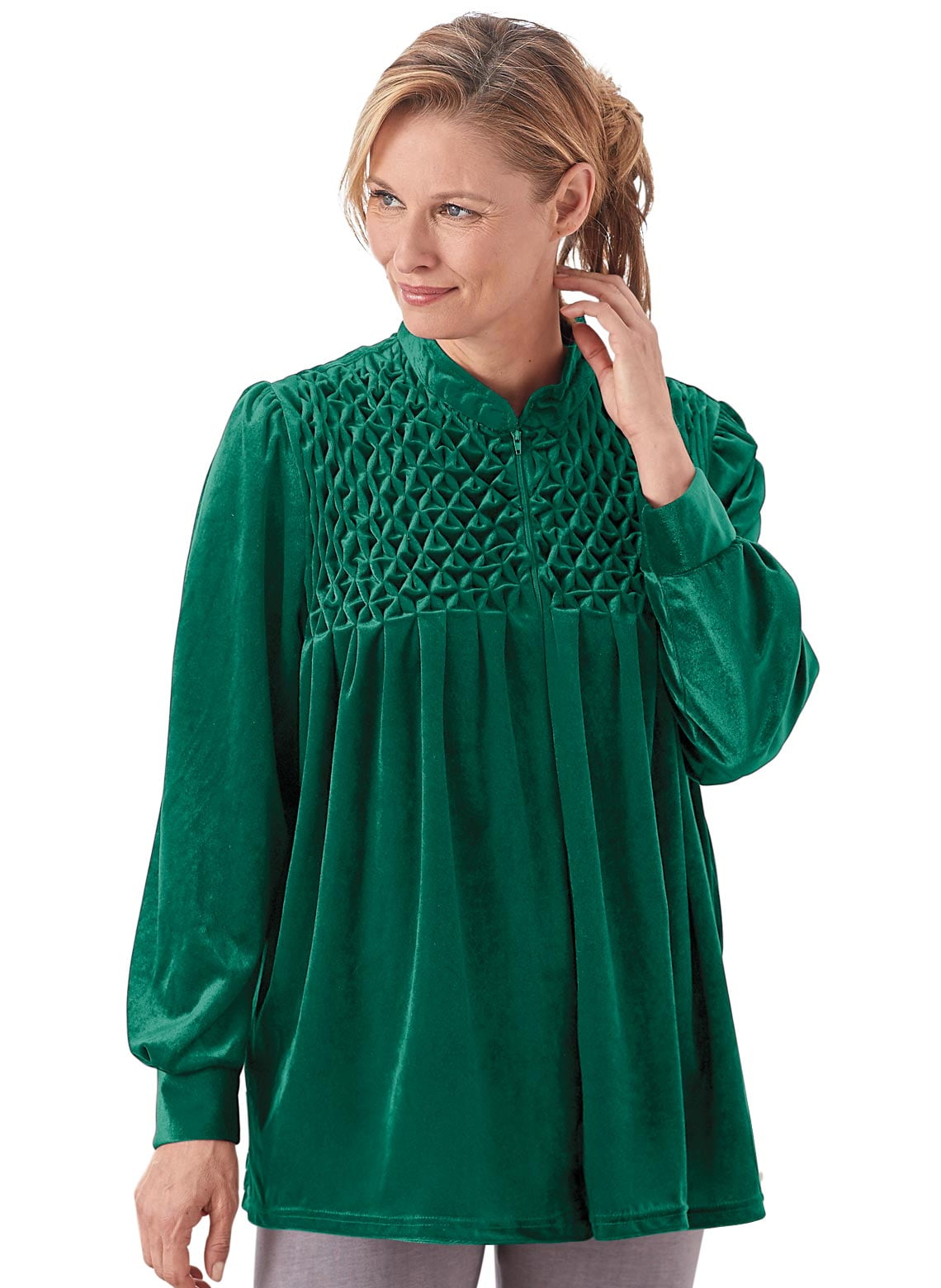 Zip-Front Velour Bed Jacket by Cozee Corner - Walmart.com