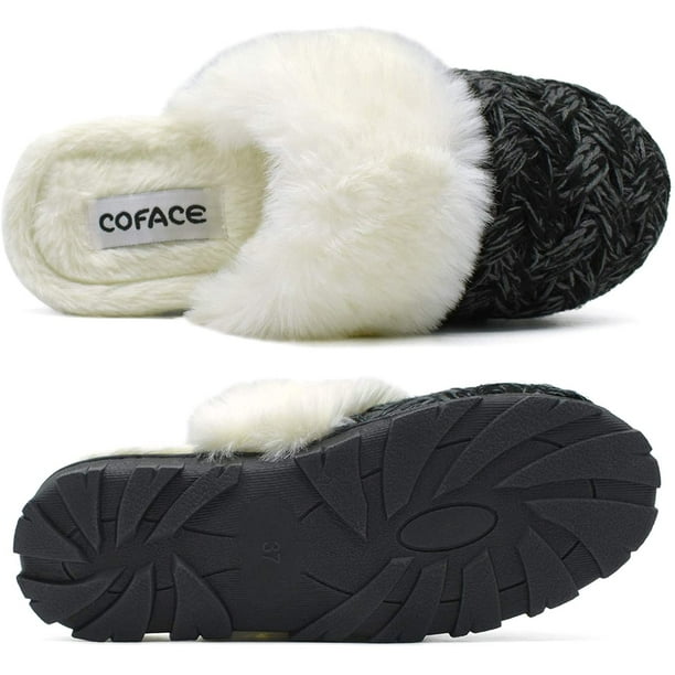COFACE Womens Fuzzy Soft Memory Foam Slippers Comfy Knitted Warm Fluffy ...