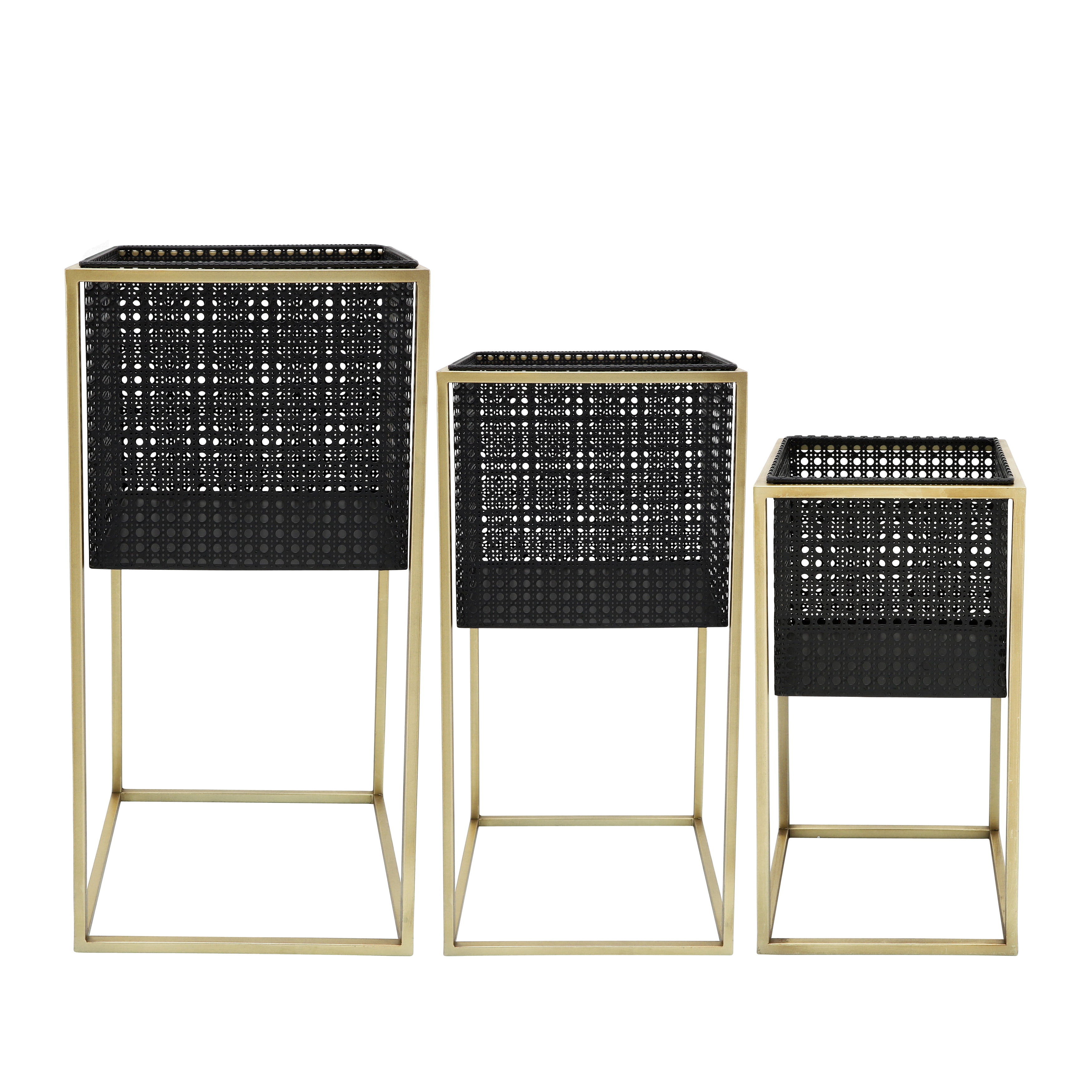 Sagebrook Home Set Of 3 Metal Mesh Square Planters On Stand 8/9/11", B ...
