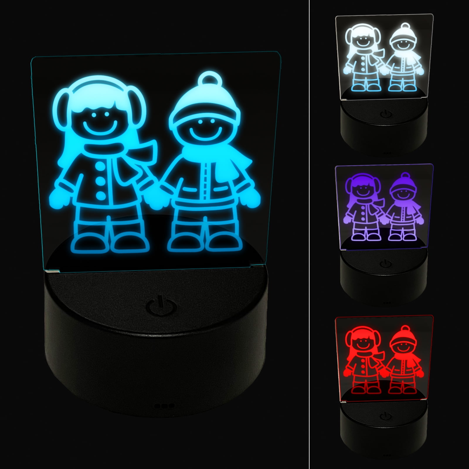 Stick Figure Winter Kids LED Night Light Sign 3D Illusion Desk ...