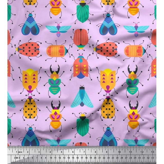 Soimoi Polyester Crepe Fabric Insects Clip Art Print Fabric by Yard 42 ...