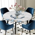 Blue Anchor Coastal Round Table Cover, Summer Starfish Beach Shell ...