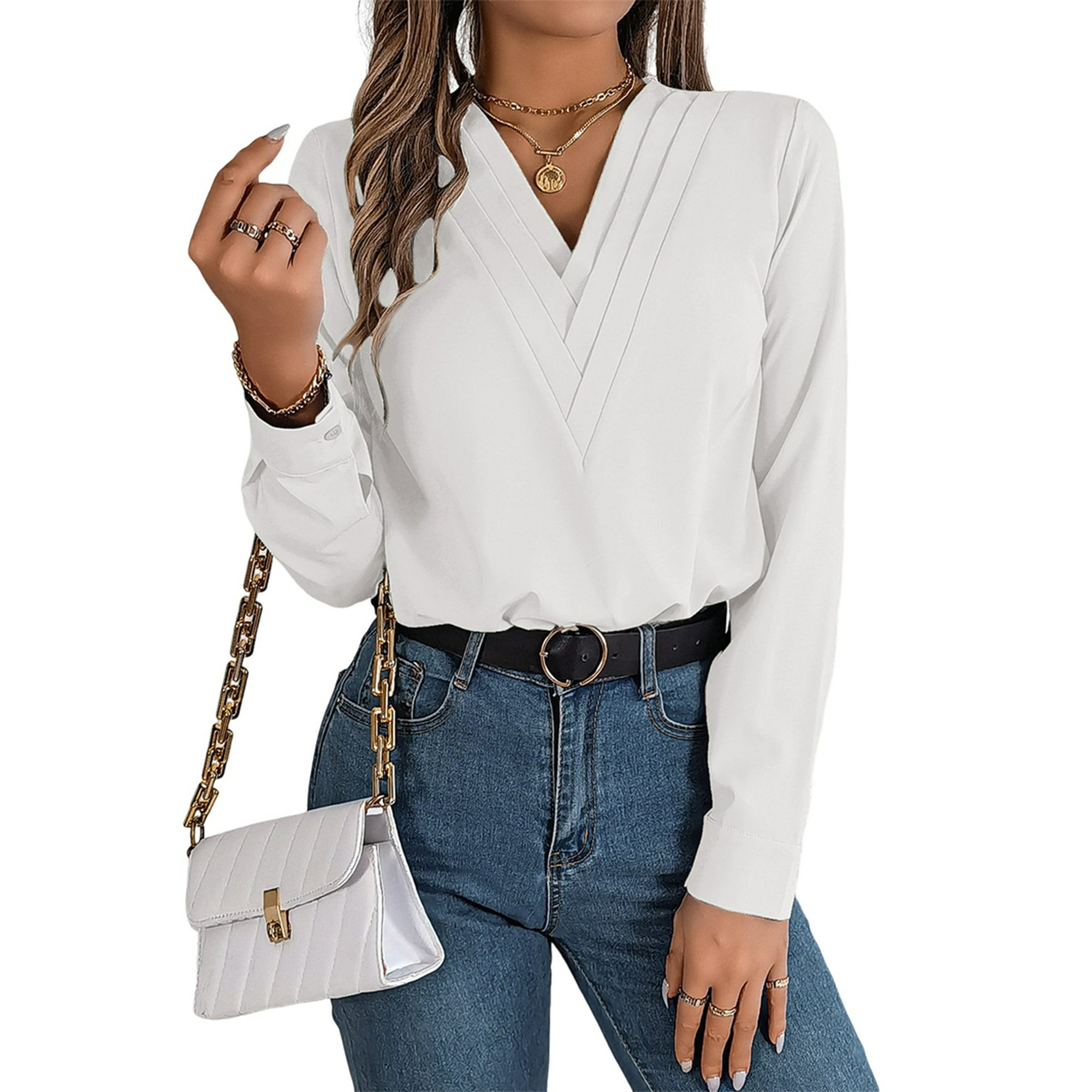 Click here for Unbranded Womens V-Neck Pleated Blouse Long Sleeve... prices