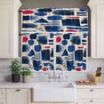 3 Piece Kitchen Curtains and Valances Set Blue Red Color Block Cafe ...