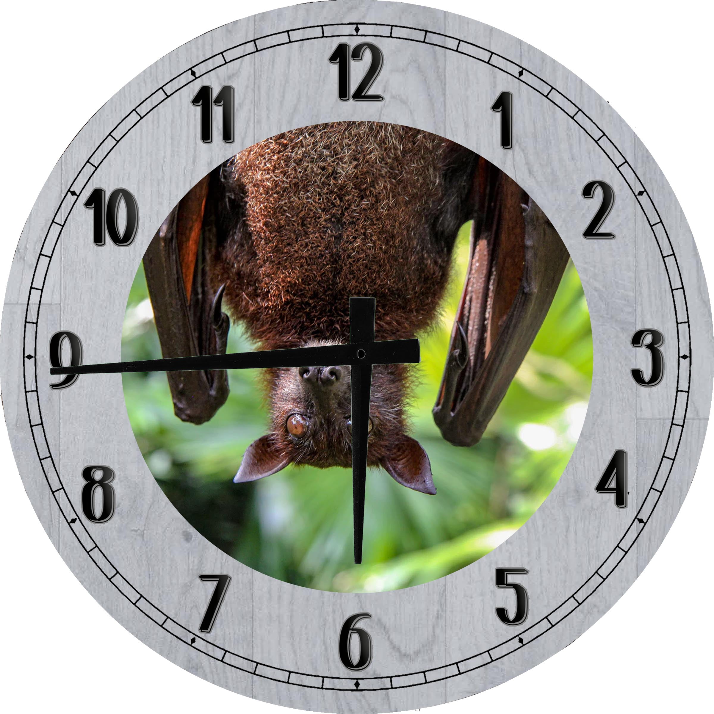 Wood Wall Clock 18 Inch Round Bat Fruit Bat Upside Down Funny Wall Art ...