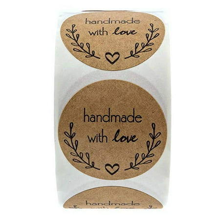 Kraft Paper Round Sealing Stickers Handmade with Love Sticker Labels ...
