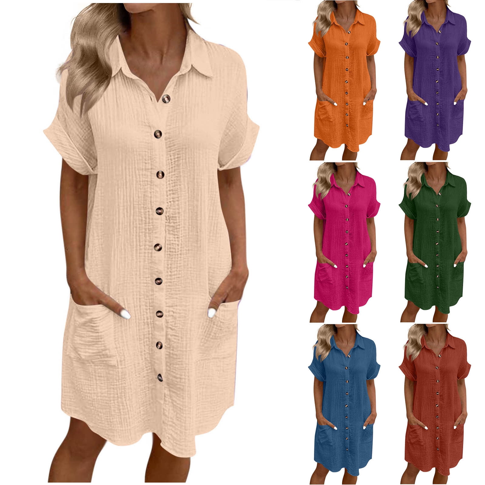 Click here for Wrkekc Womens Solid Shirt Dress With Pockets Short... prices