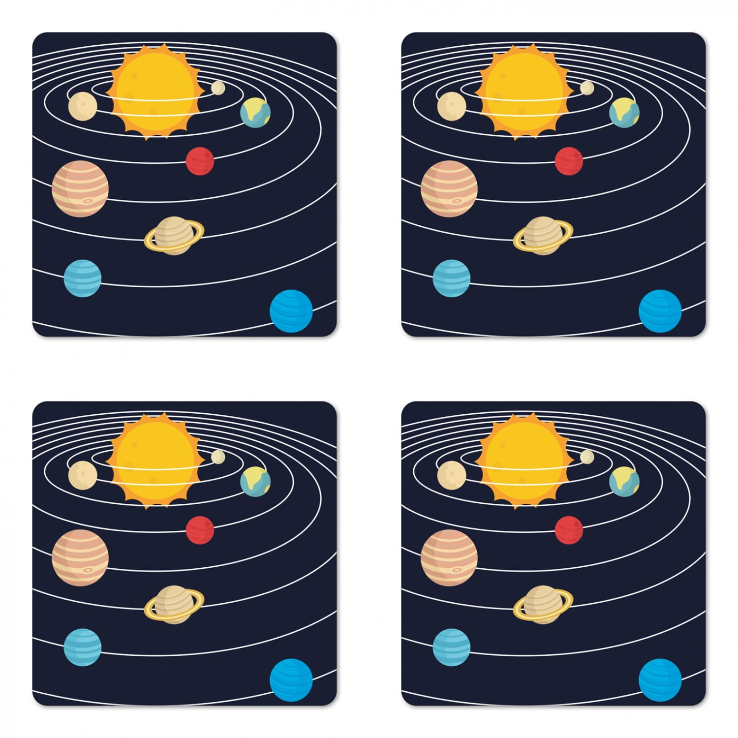 Space Coaster Set of 4, Simplistic Solar System Concept with Circular ...