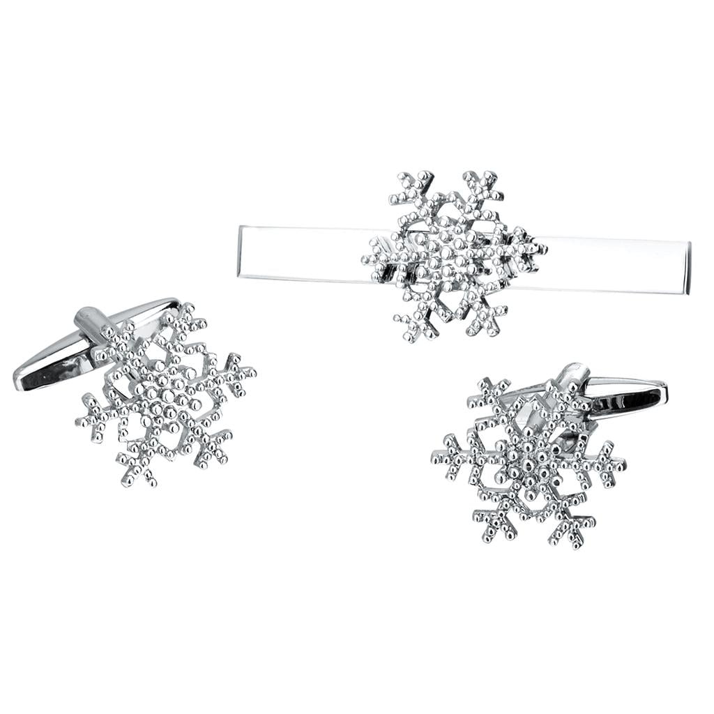 3PCS Elegant Snowflake Cufflinks and Tie Clips Jewelry Set Gift Box ...