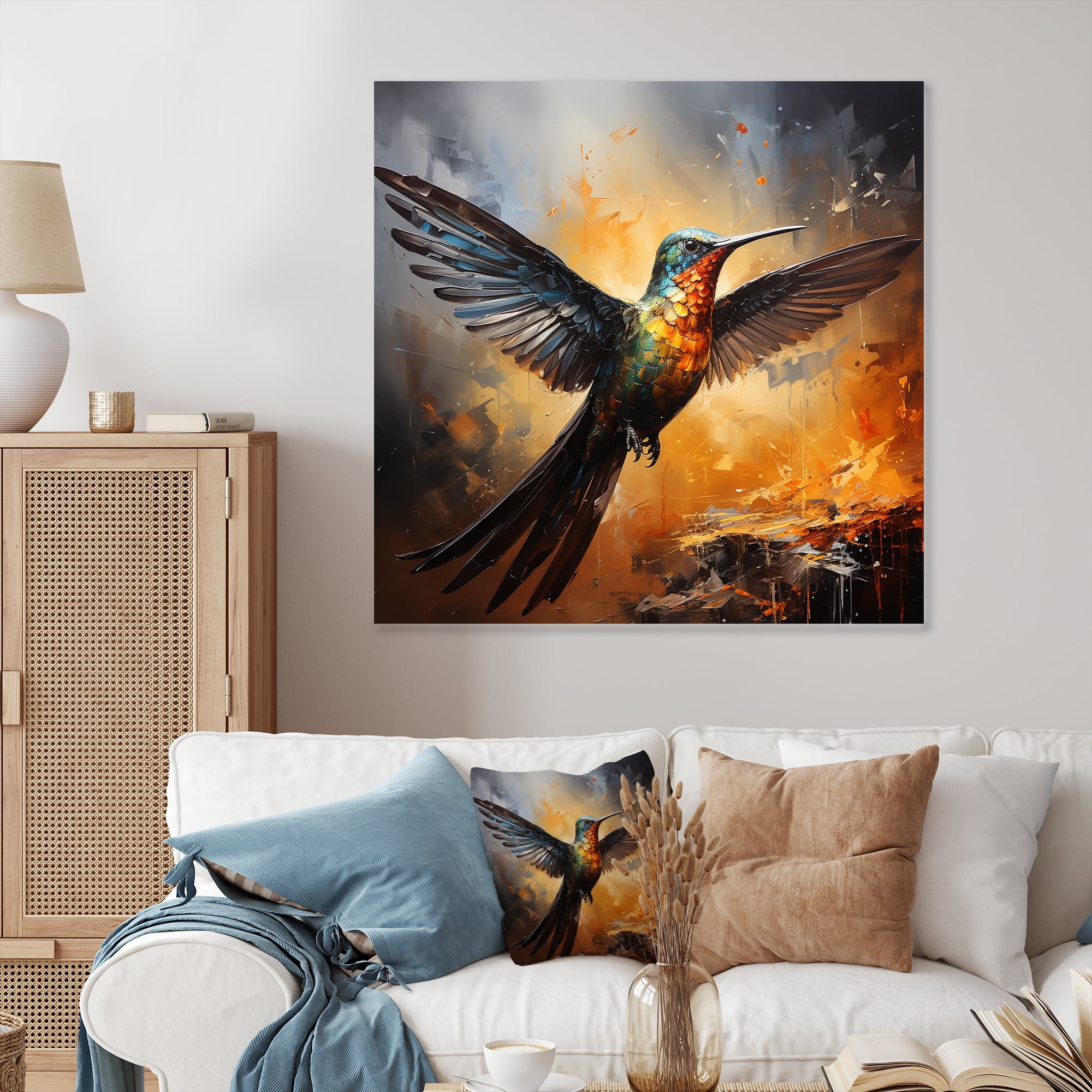 Click here for Designart Hummingbird In Feathered Flame I Humming... prices