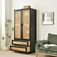 Better Home Products Stylish Pine Wood Closet with Rattan Doors and Two ...