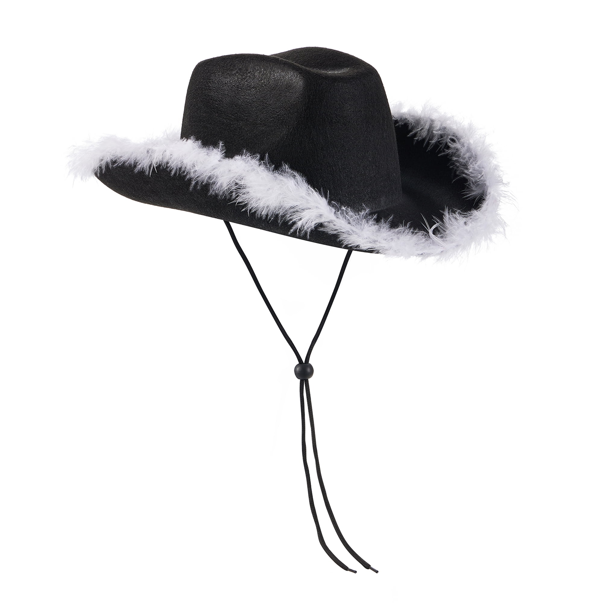 Cowboy Hat for Women Fluffy Feather Brim Cowgirl Hat for Cosplay ...