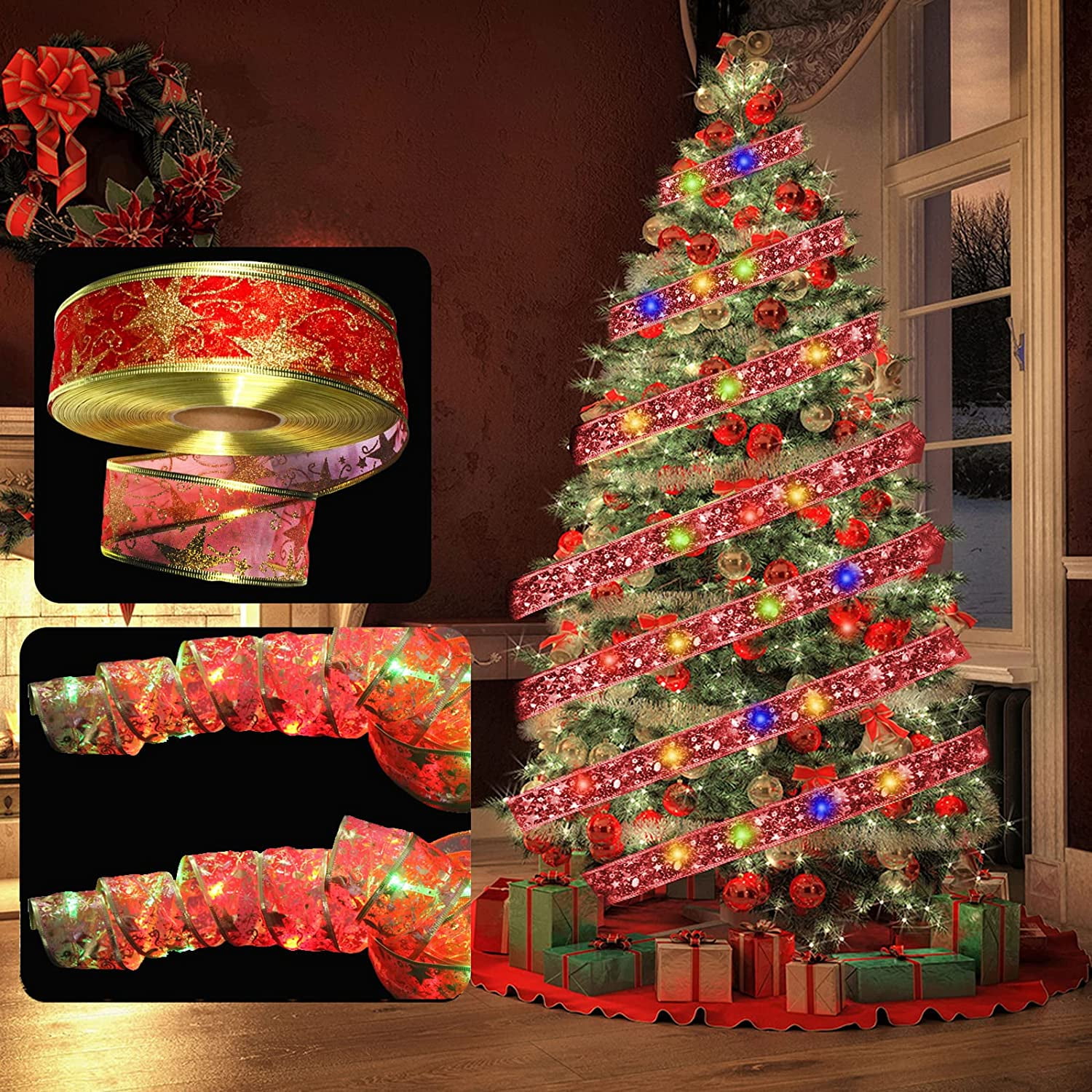 Christmas Ribbon Fairy Lights,Battery Powered Fairy Strings Lights ...