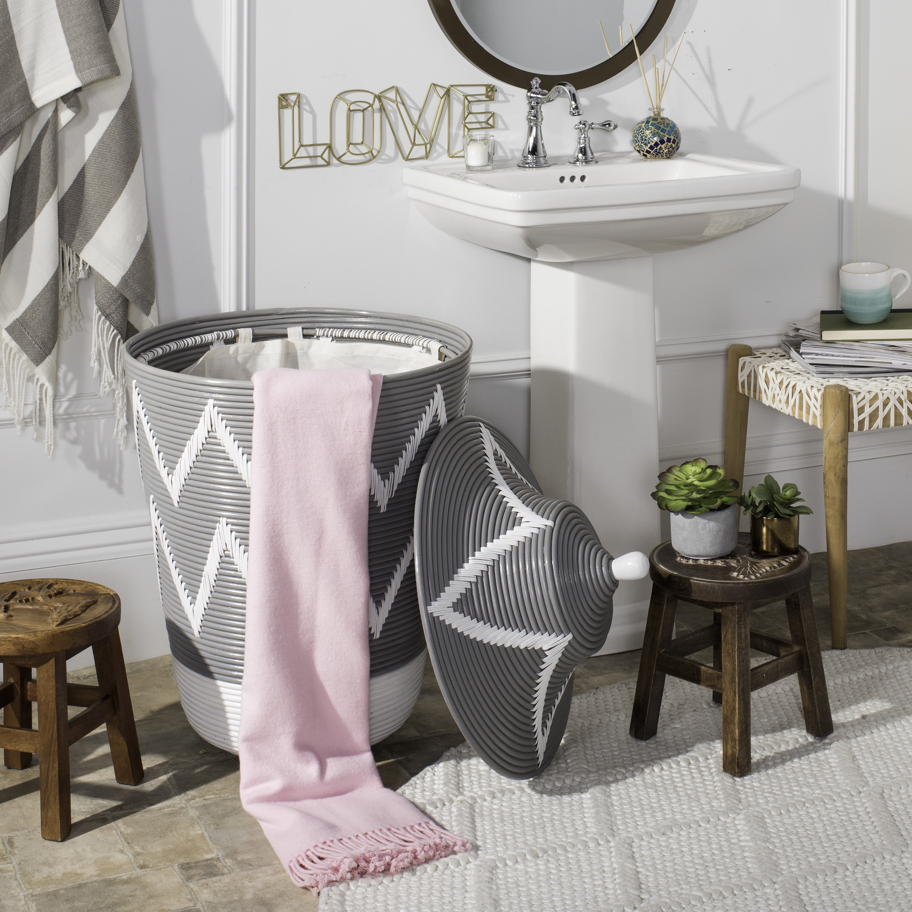 Safavieh Reina Nautical Rattan Jar Hamper Laundry Basket - Walmart.com